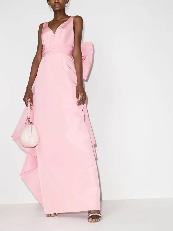 Carolina Herrera V-Neck Bow-Detail Maxi Dress - Pink | Editorialist