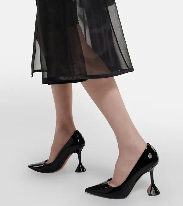 Amina Muaddi Patent Leather Pointed Toe Pumps - Black
