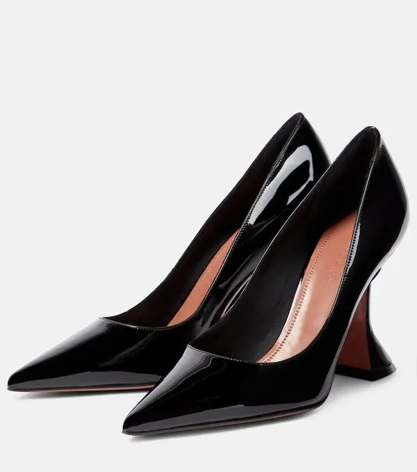 Amina Muaddi Patent Leather Pointed Toe Pumps - Black