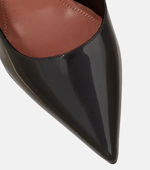 Amina Muaddi Patent Leather Pointed Toe Pumps - Black