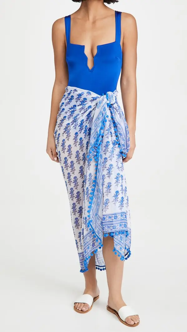 Playa Lucila Border Print Sarong - Blue
