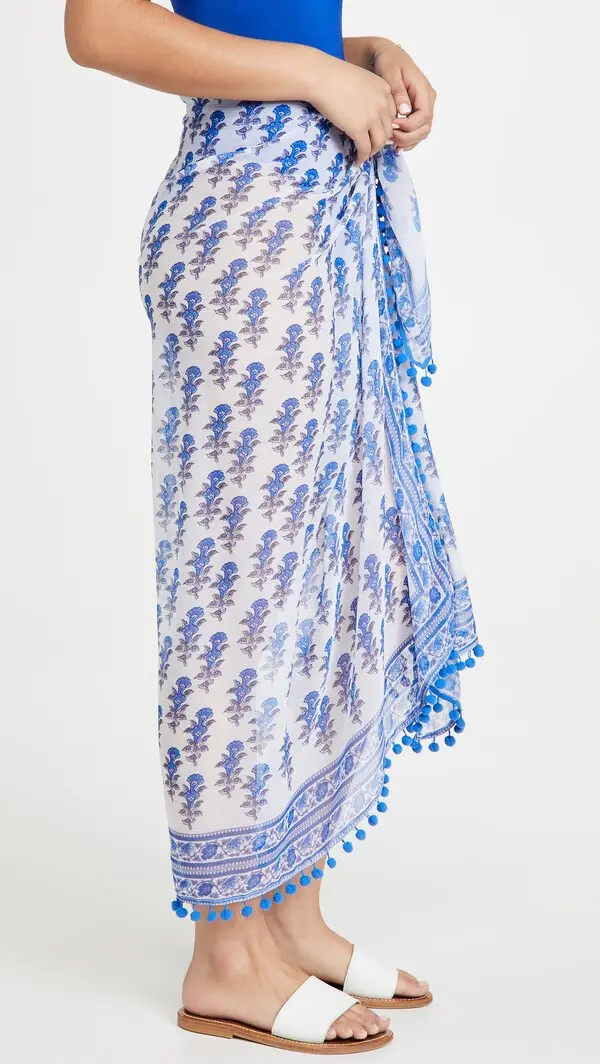 Playa Lucila Border Print Sarong - Blue