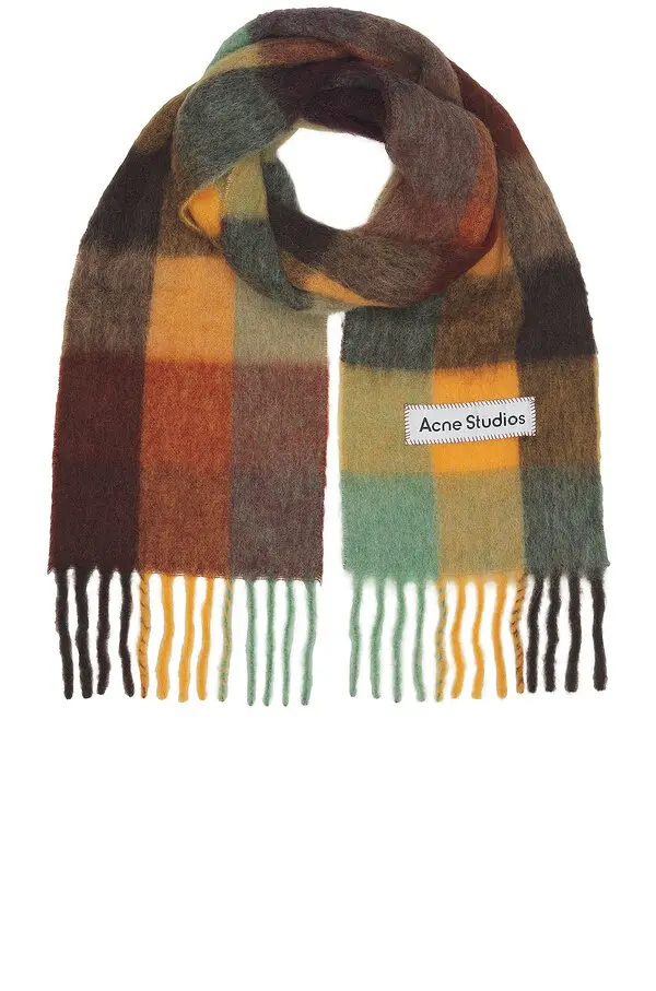 Acne Studios Scarf In Brown - Chestnut Brown  Yellow  & Green