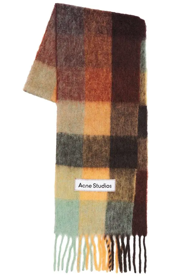 Acne Studios Scarf In Brown - Chestnut Brown  Yellow  & Green