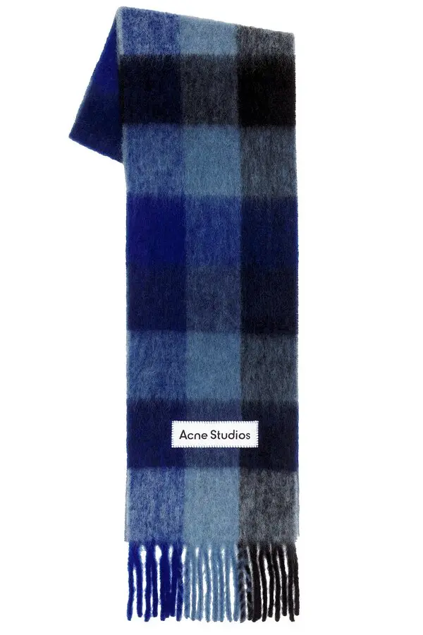 Acne Studios Vally Scarf In Yellow - Dark Navy  Black  & Blue