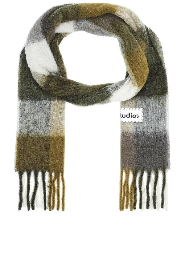 Acne Studios Scarf In Brown - Taupe  Green  & Black