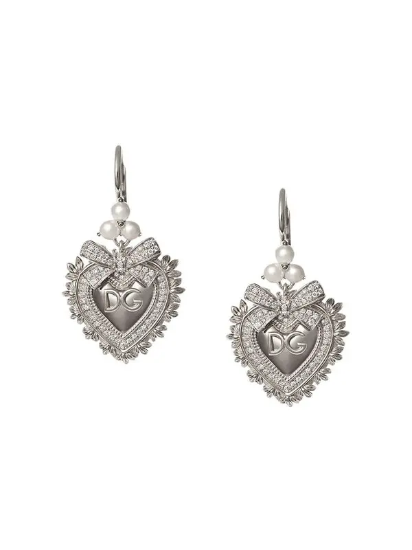 Dolce & Gabbana 18k White Gold Devotion Diamond And Pearl Earrings - Silver
