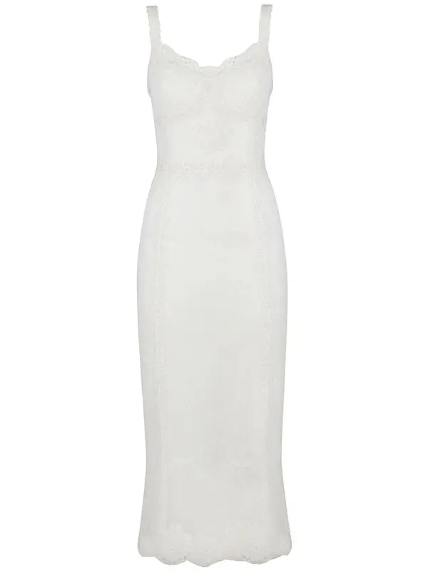 Dolce & Gabbana Sweetheart Neckline Lace Sheath Dress - White