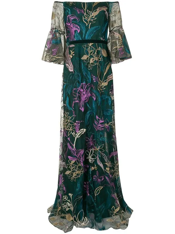 marchesa notte emerald green dress $1095 NEW Marchesa Notte Embroidered Cape Dress Crystal Emerald Green Gown  0