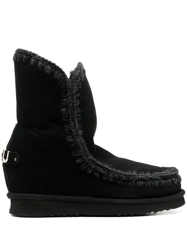 Mou Crochet Stitch-trim Wedge Boots