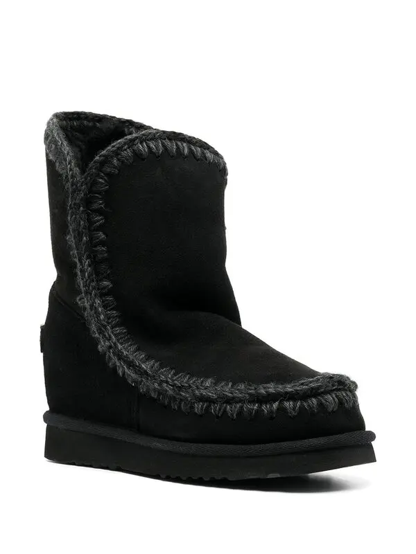 Mou Crochet Stitch-trim Wedge Boots