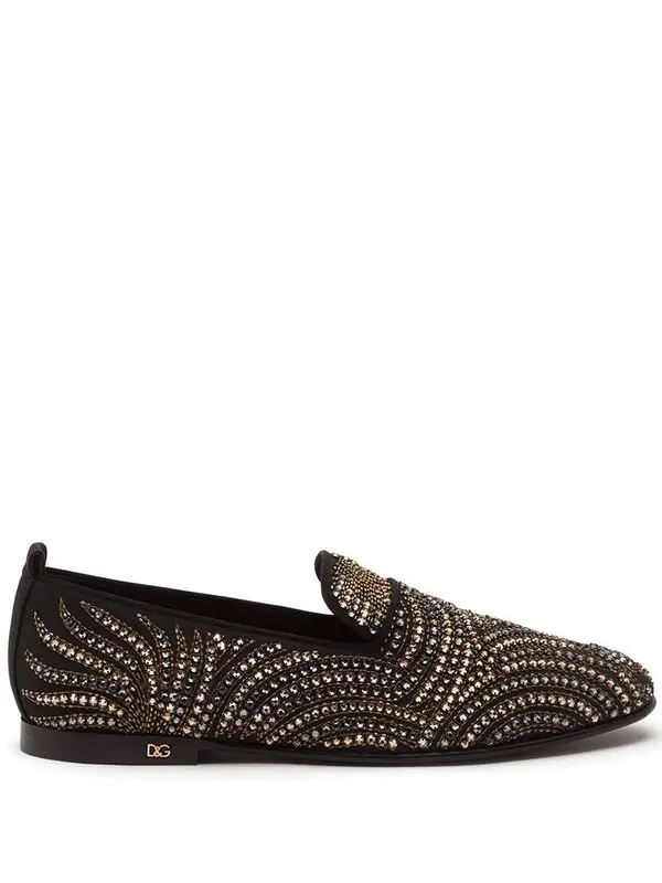 Dolce & Gabbana Crystal-embellished Velvet Slippers - Black