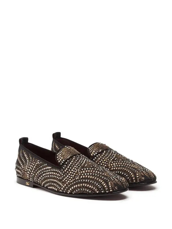 Dolce & Gabbana Crystal-embellished Velvet Slippers - Black