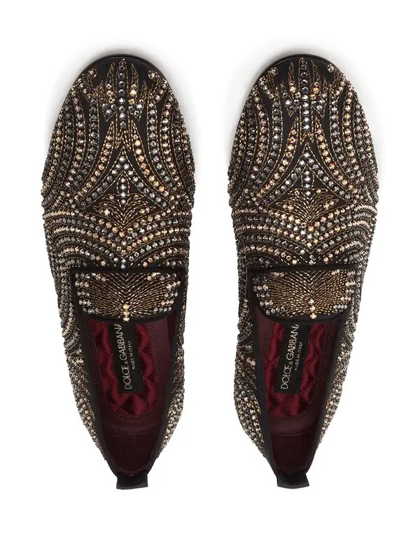 Dolce & Gabbana Crystal-embellished Velvet Slippers - Black
