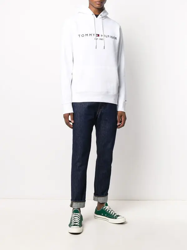 Tommy Hilfiger Embroidered Logo Drawstring Hoodie - White