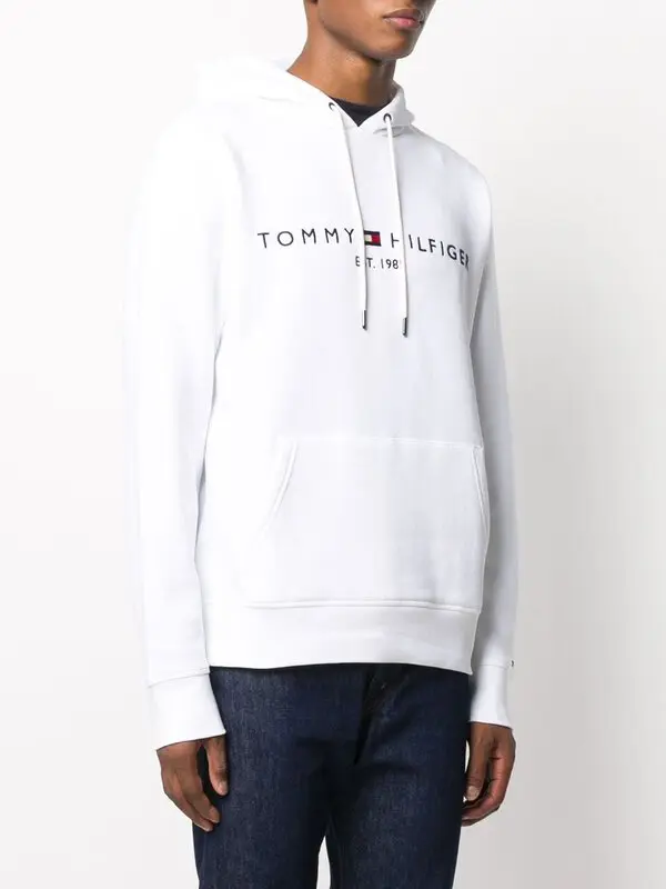 Tommy Hilfiger Embroidered Logo Drawstring Hoodie - White