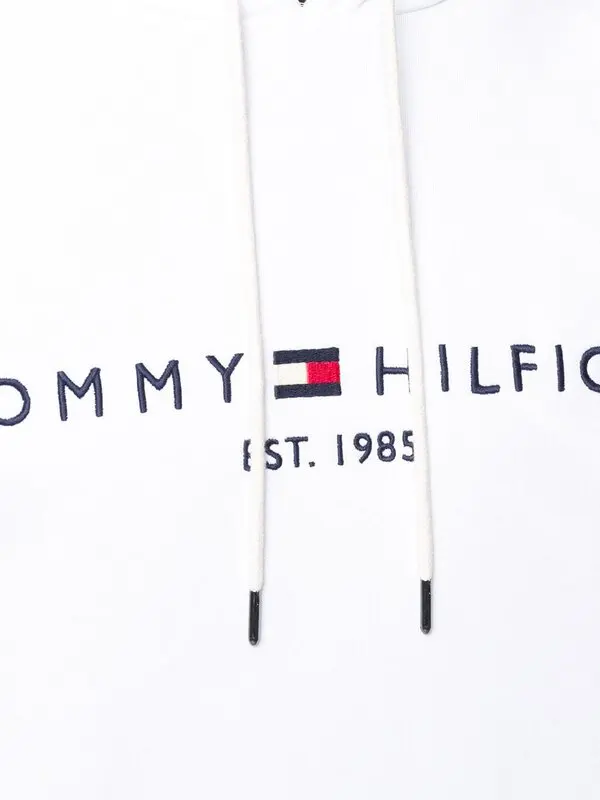 Tommy Hilfiger Embroidered Logo Drawstring Hoodie - White
