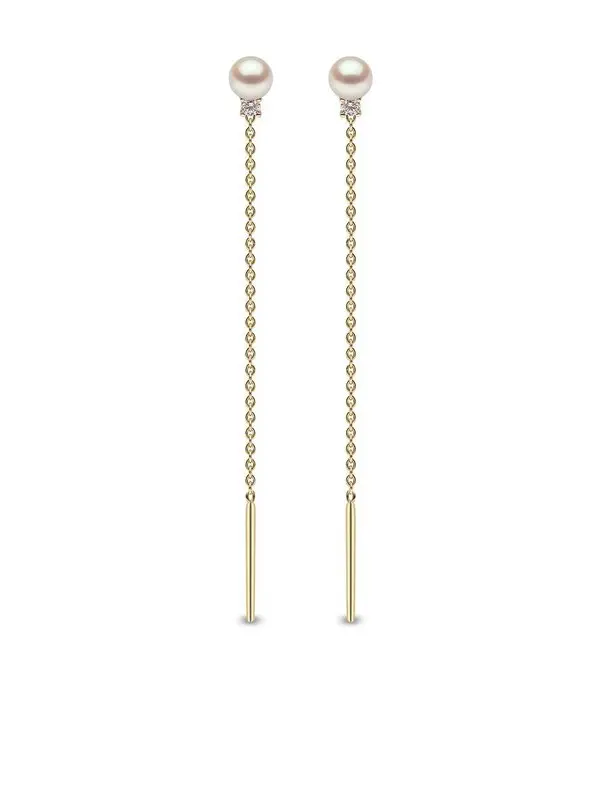 Yoko London Trend Diamond And Pearl Drop Earrings - Gold