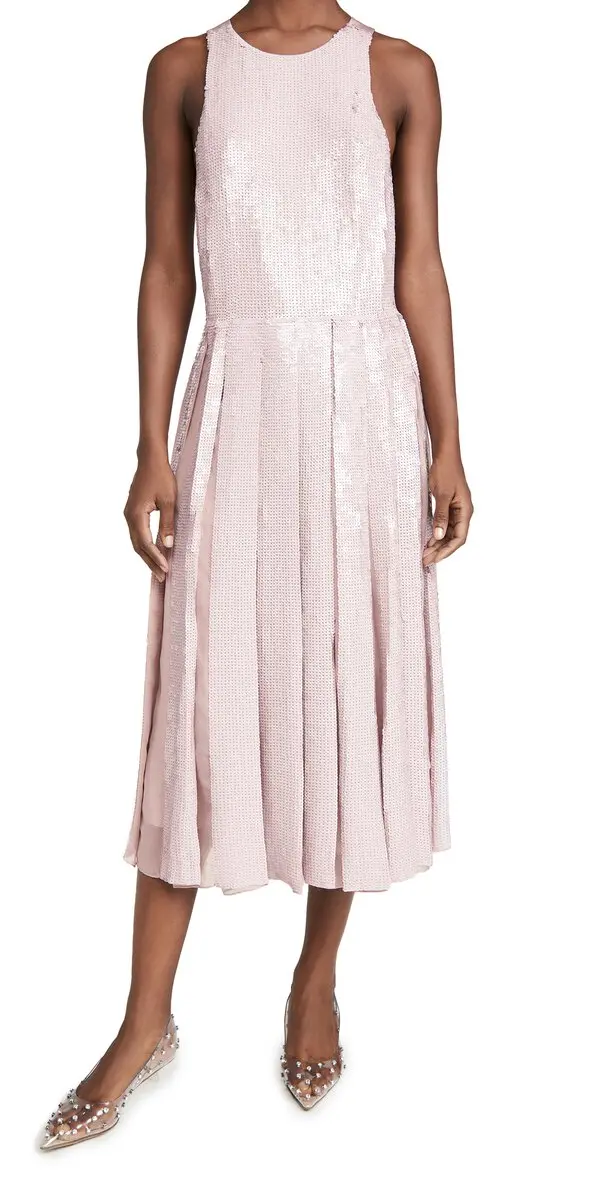 Tibi Eclair Sequin Beading Halter Dress - Rose Quartz | Editorialist