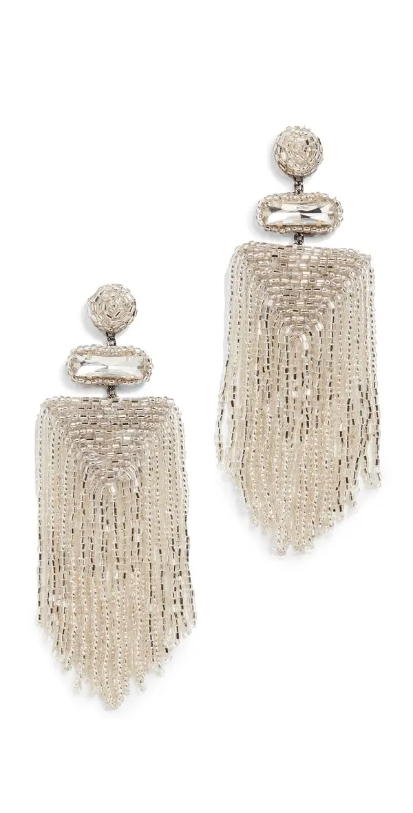 Deepa Gurnani Crystal Bar Fringe Earrings - Silver