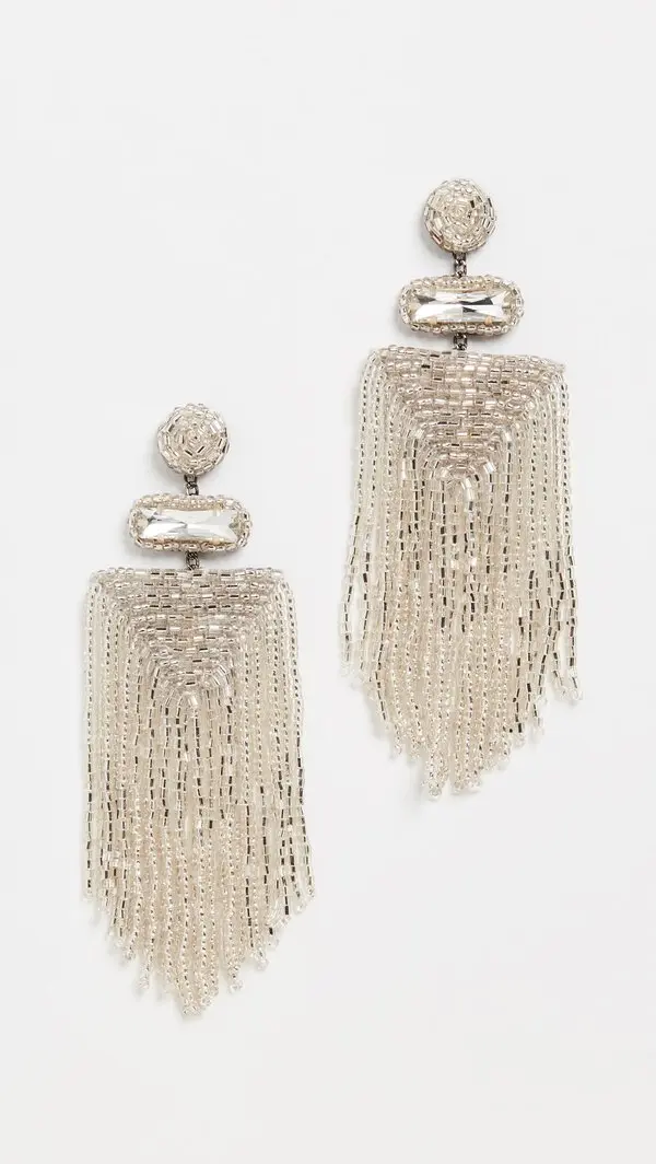 Deepa Gurnani Crystal Bar Fringe Earrings - Silver