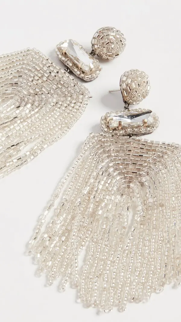 Deepa Gurnani Crystal Bar Fringe Earrings - Silver