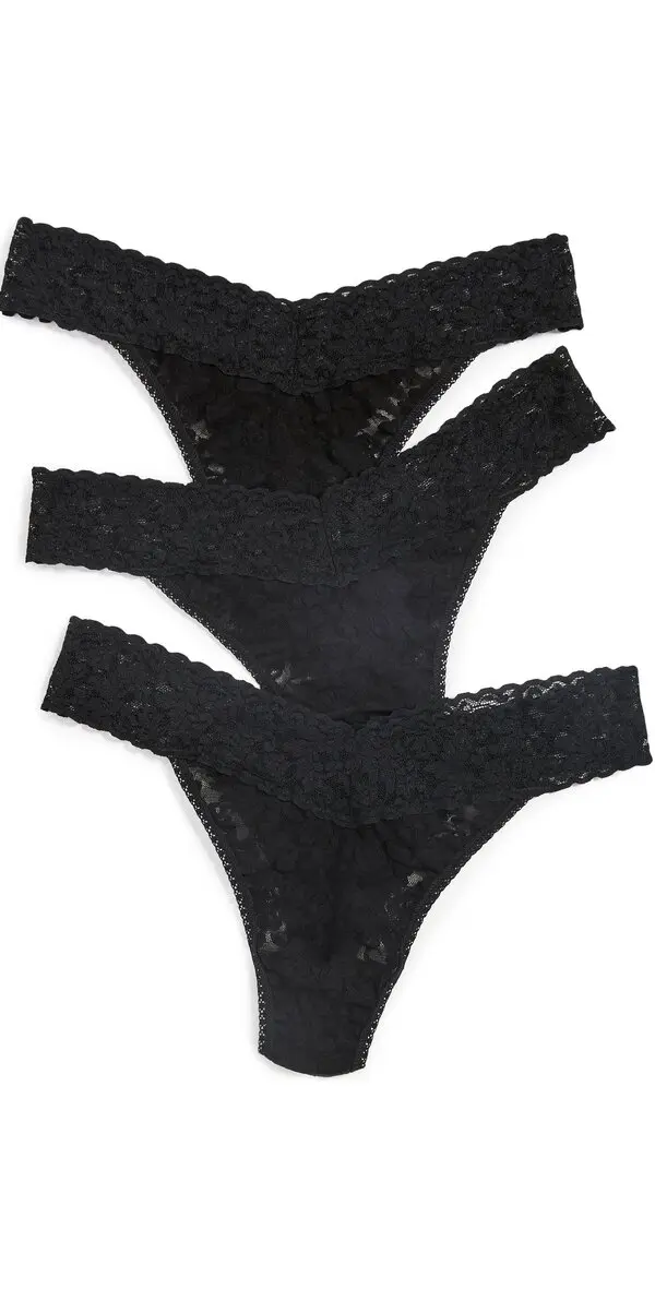 Hanky Panky Signature Lace Original Rise Thong 3 Pack - Black/black/black