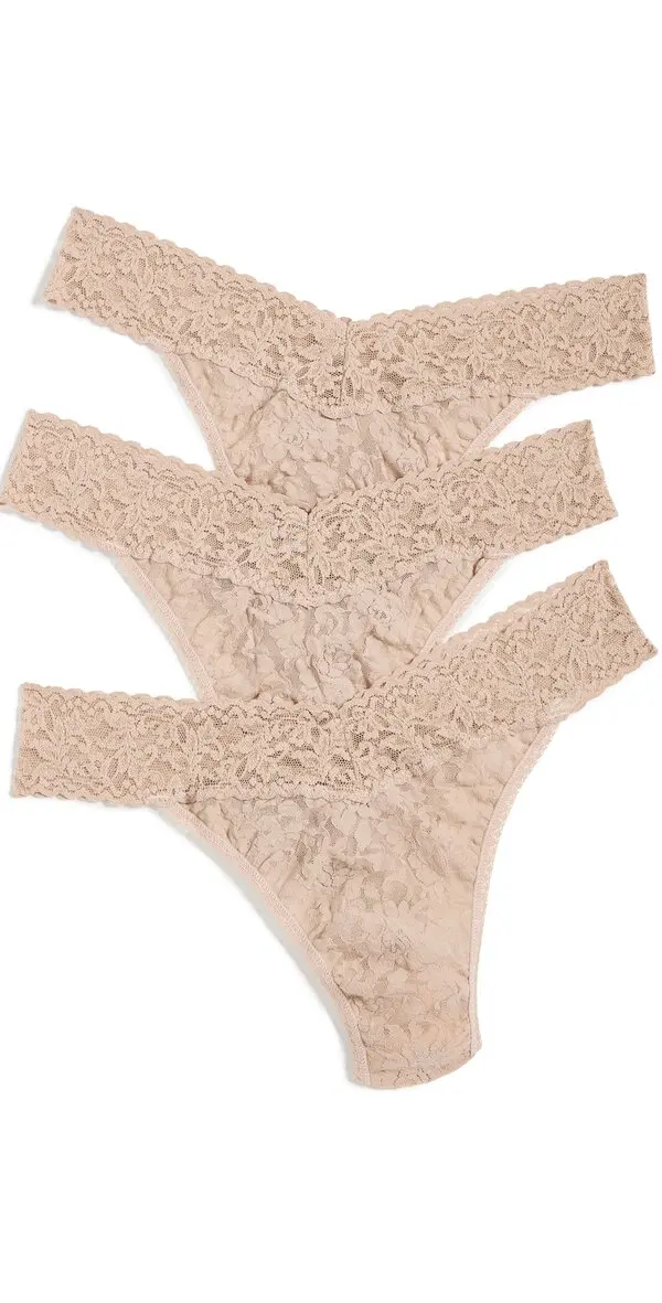 Hanky Panky Signature Lace Original Rise Thong 3 Pack - Chai/chai/chai