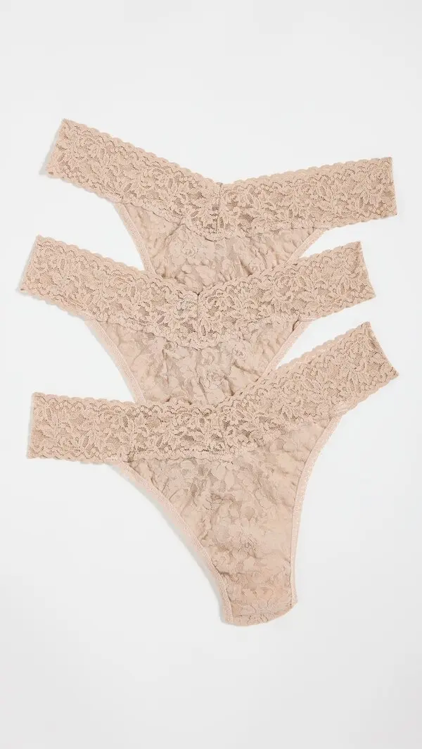 Hanky Panky Signature Lace Original Rise Thong 3 Pack - Chai/chai/chai