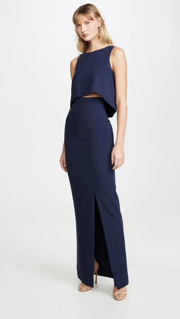 blue floral maxi dress bridesmaid Blue Floral A-Line Cowl Sleeveless Slit Long Chiffon Bridesmaid Dresses