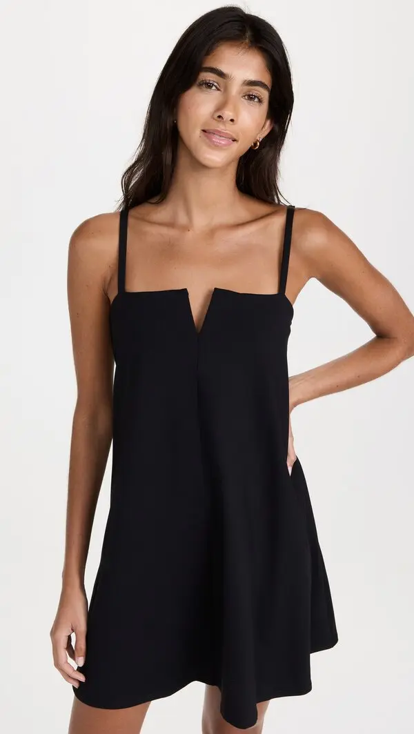 Flared V-wire Tank Dress - Black