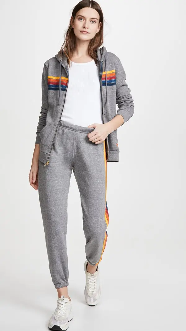 Aviator Nation Striped Zip-up Hoodie - Heather Grey
