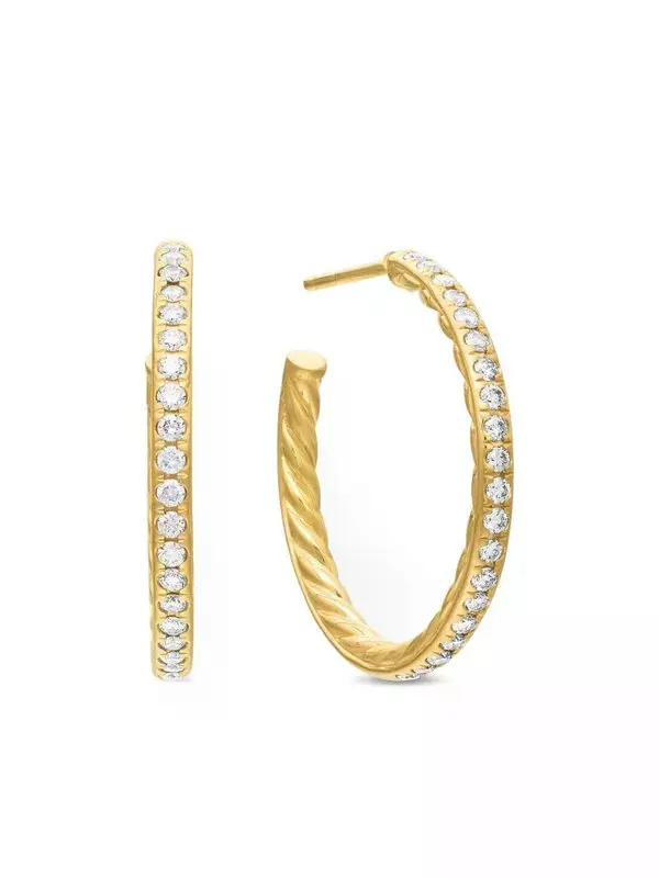 David Yurman 18kt Yellow Pavé Diamond Hoop Earrings - Gold