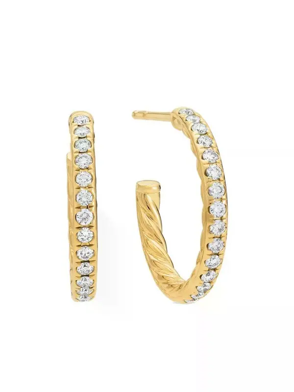 David Yurman 18kt Yellow Pavé Diamond Hoop Earrings - Gold