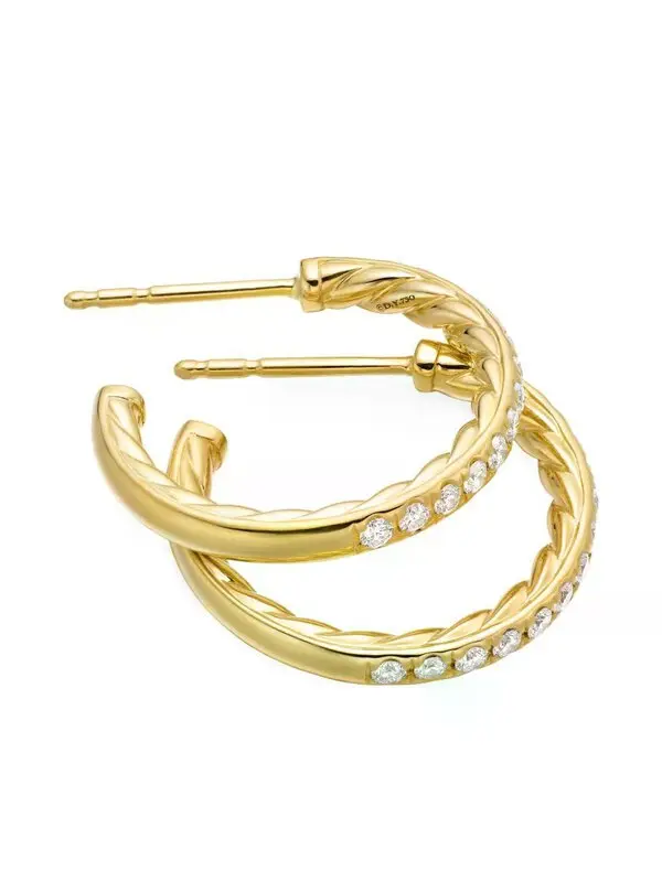 David Yurman 18kt Yellow Pavé Diamond Hoop Earrings