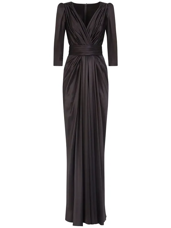 Dolce & Gabbana V-neck Silk Evening Gown - Black