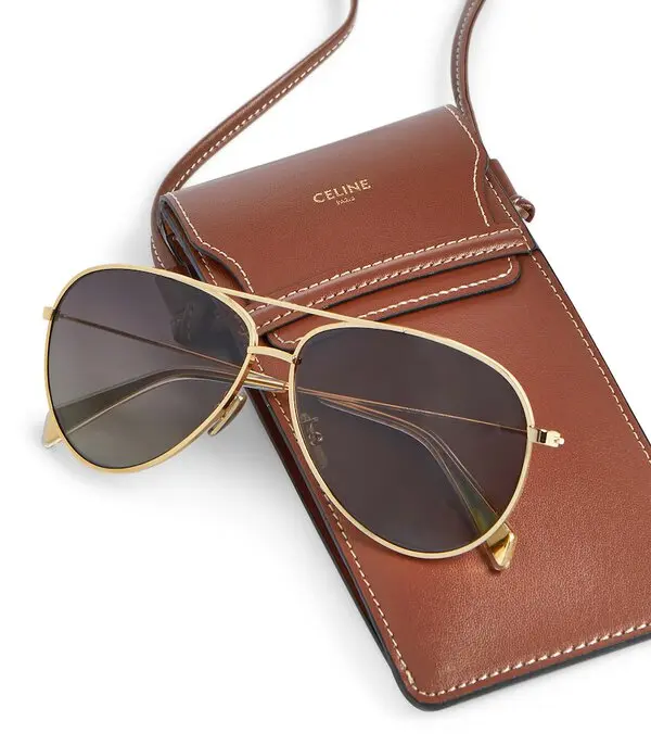 Authentic Celine Gold Aviator Sunglasses with Leather Necklace Pouch Celine | Accessories | Authentic Celine Gold Aviator  main image 3