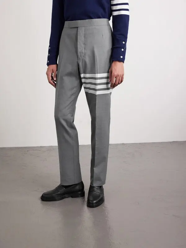 Thom Browne Slim-fit Tapered Striped Wool Trousers - Gray