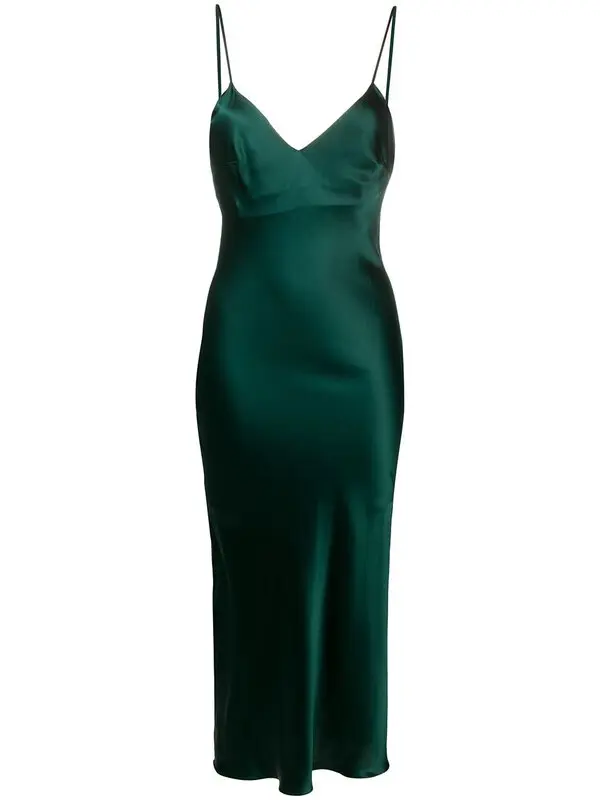 Gilda & Pearl | Sophia Bias-Cut Silk Slip Dress Midi | Emerald Green | Medium
