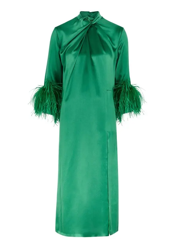 16arlington Fujiko Feather-Trimmed Satin Midi Dress In Green - 50% Off |  Editorialist