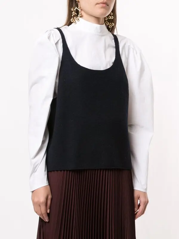 Tibi Sleeveless Wool Scoop Neck Sweater - Blue