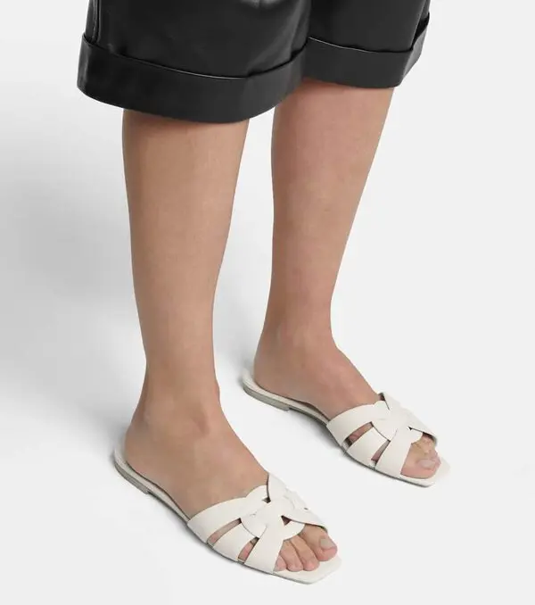 Saint Laurent Tribute Leather Sandals - White