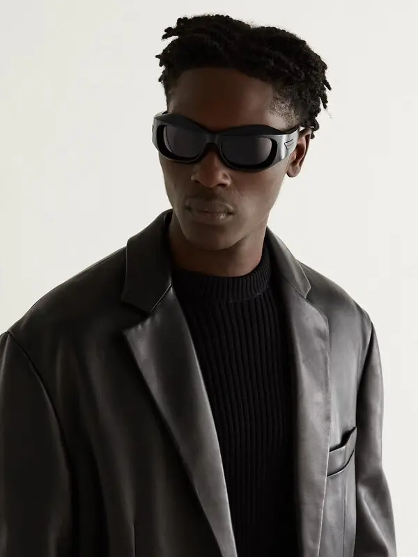 Bottega Veneta アイマスク ブラック Bottega Veneta Mask D-Frame Rubber And Acetate Sunglasses - Black
