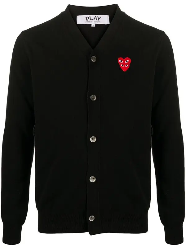 Play Comme Des Garcon Heart Logo Cardigan - Black