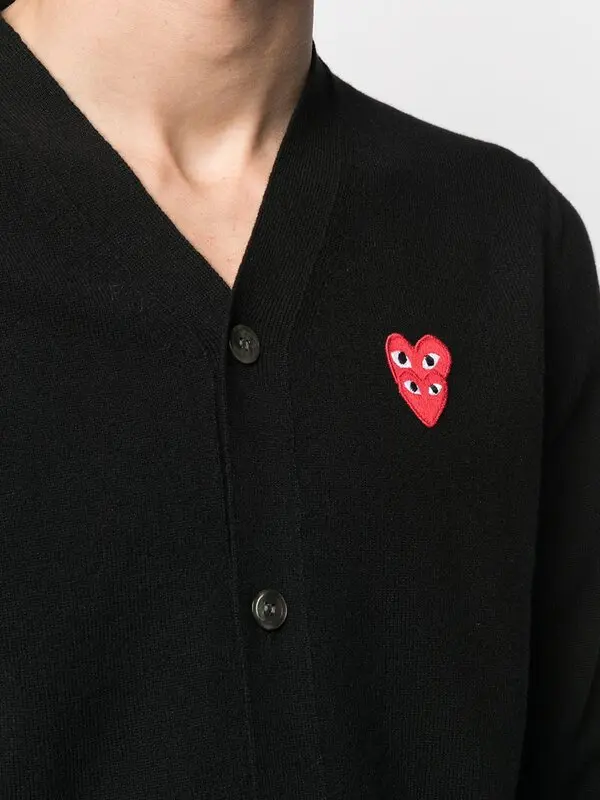 Play Comme Des Garcon Heart Logo Cardigan - Black