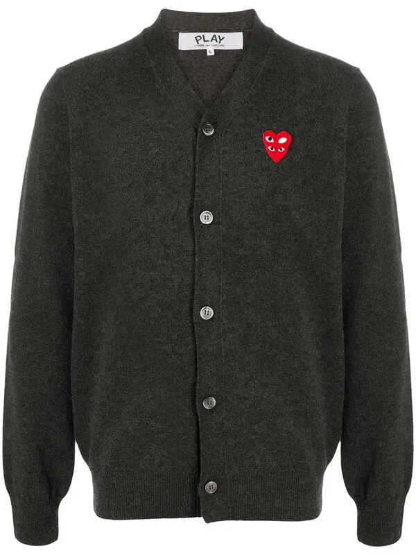 Play Comme Des Garcon Logo Button-down Cardigan - Grey