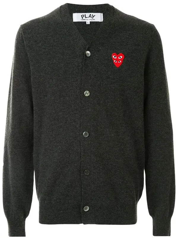 Play Comme Des Garcon Logo Button-down Cardigan - Grey