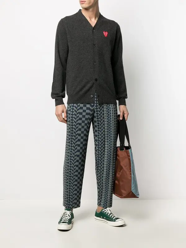 Play Comme Des Garcon Logo Button-down Cardigan - Grey