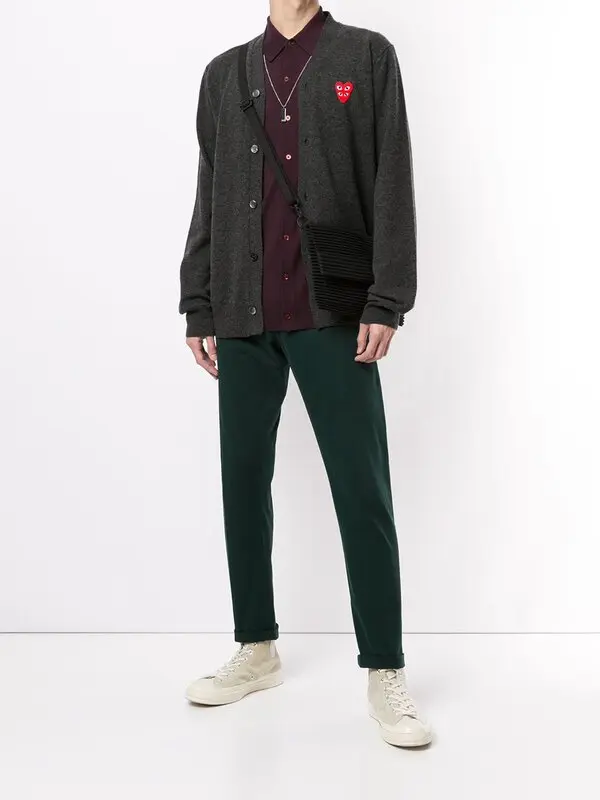 Play Comme Des Garcon Logo Button-down Cardigan - Grey