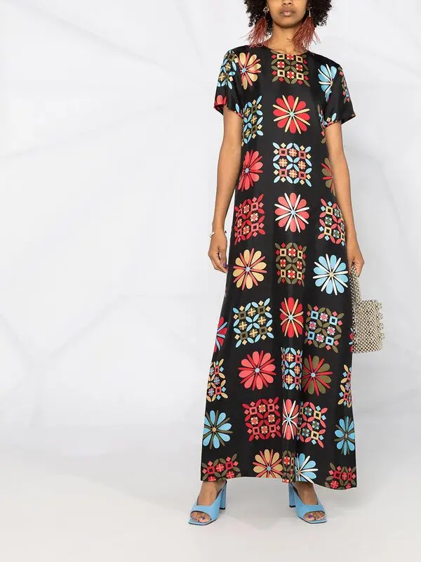 La DoubleJ Printed Silk Maxi Dress - Black